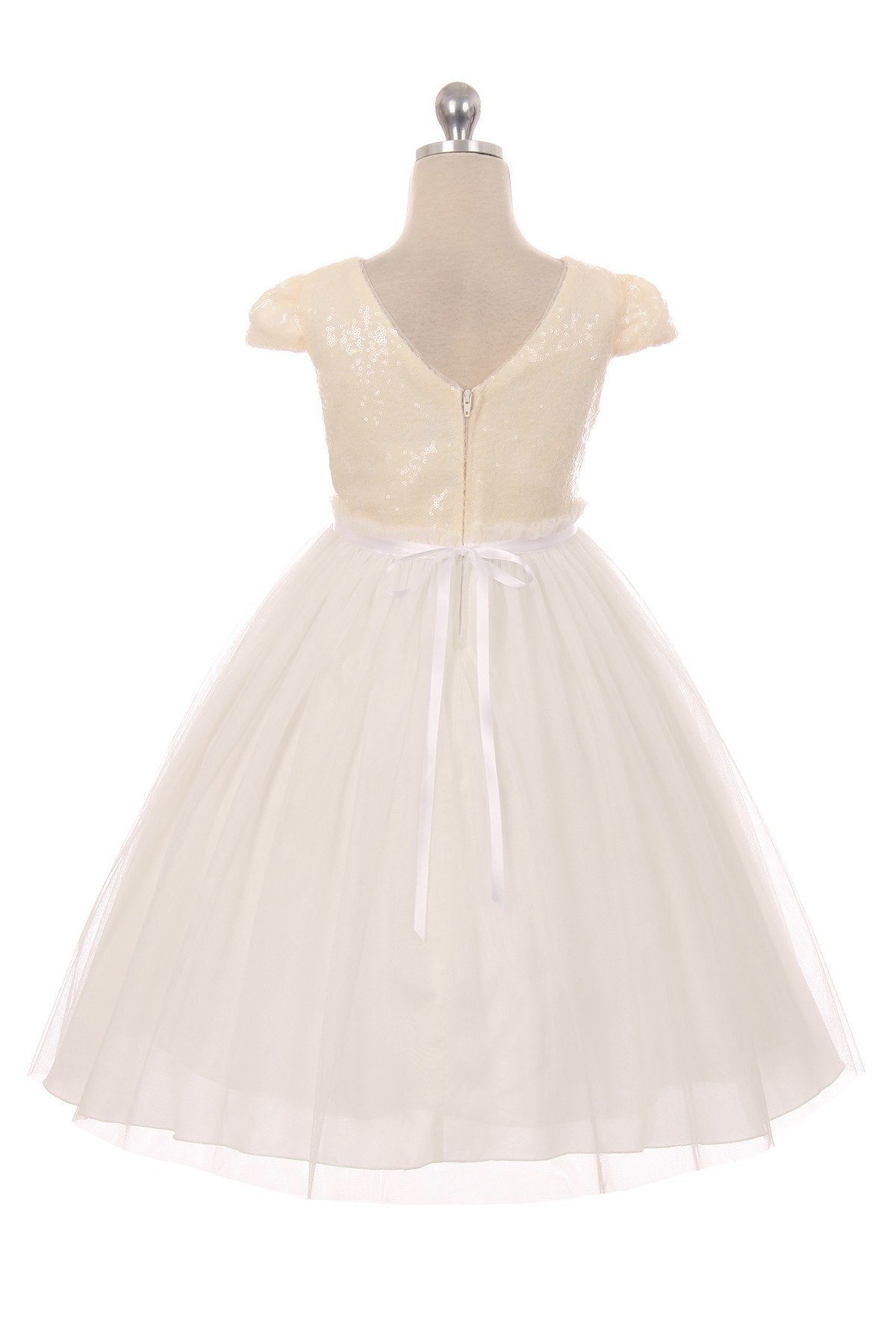 410 Ivory Sequin Mesh Pleated Girls Dress – Kid's Dream Wholesale